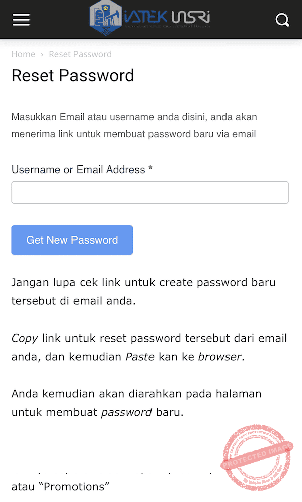 Cara Reset Password di Website IATEK UNSRI - IATEK UNSRI