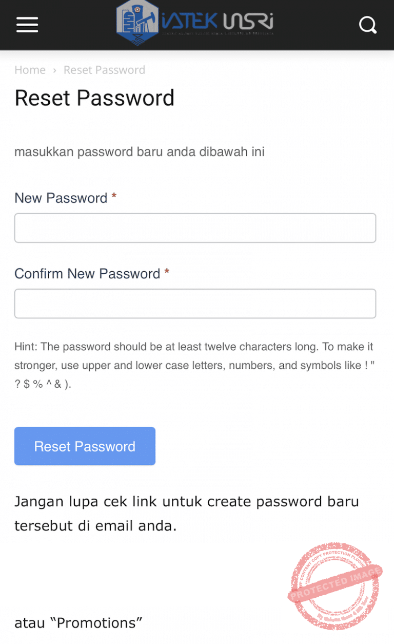 Cara Reset Password di Website IATEK UNSRI | IATEK UNSRI